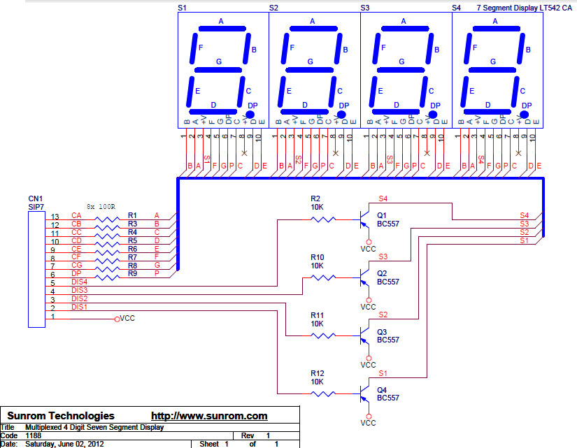 PCB for 4x 7-Segment Display [4193] Sunrom Technologies