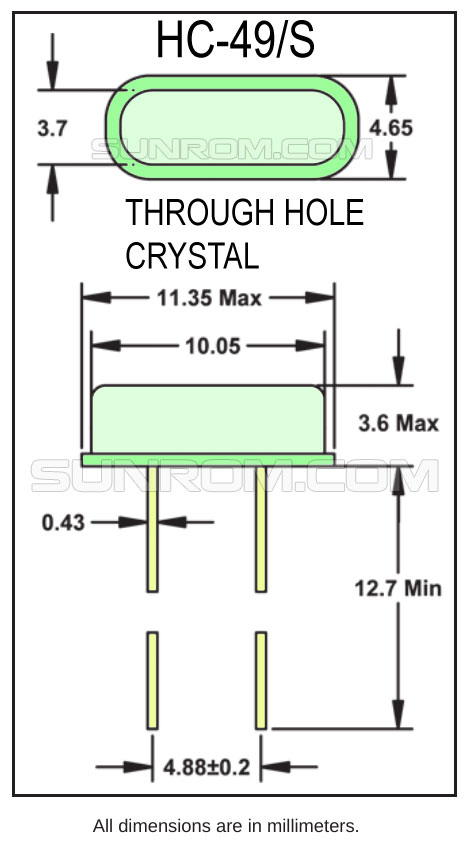 16 Mhz Crystal HC-49US 2Pin DIP Through-Hole Half Size [4284] : Sunrom Electronics
